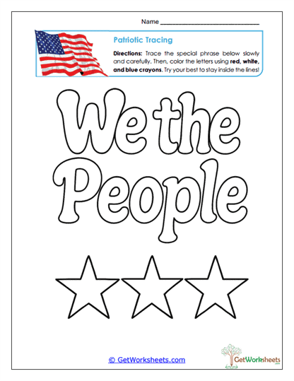Patriotic Tracing Worksheet - Fine Motor & Phrase Recognition