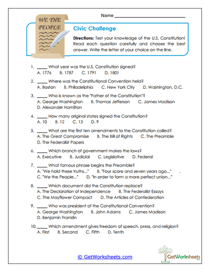 Constitution Day Worksheets - GetWorksheets.com