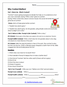 Why Context Matters Worksheet - Clear Prompts & Meaning