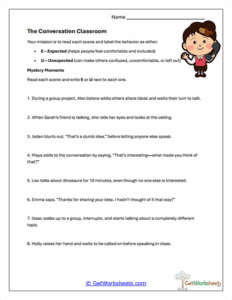 Conversation Classroom Worksheet - Expected vs. Unexpected Behavior