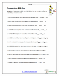Conversion Riddles Worksheet - Creative Metric Problem Solving