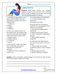 Coping Choices Worksheet - Healthy vs Unhealthy Responses