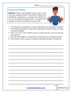 Lessons in Healing Worksheet - Reflective Essay Writing