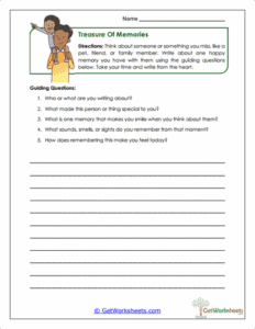 Treasure of Memories Worksheet - Reflective Writing on Loss