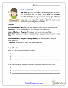Correcting Sentence Errors Worksheets - GetWorksheets.com