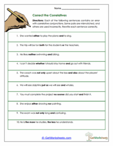 Correlative Conjunctions Worksheets - GetWorksheets.com