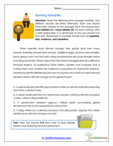 Ranking Reliability Worksheet - Evaluating Source Credibility