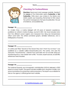 Trustworthiness Check Worksheet - Evaluating Source Reliability
