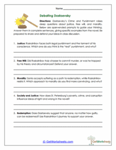 Dostoevsky Debate Worksheet - Crime and Punishment Philosophy & Ethics