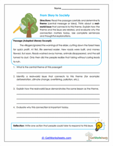 From Story to Society Worksheet - Theme & Real-World Links