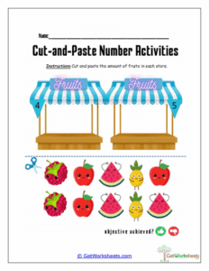 Fruit Basket Count & Paste Worksheet - Counting and Matching Fruit Groups