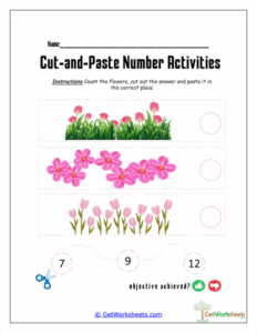 Flower Garden Snip & Stick Worksheet - Counting Blooms and Matching Numbers
