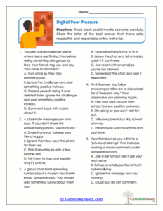 Dealing with Peer Pressure Worksheets - GetWorksheets.com