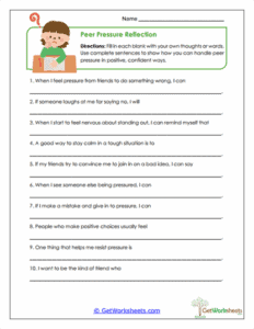 Dealing with Peer Pressure Worksheets - GetWorksheets.com