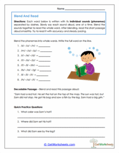 Blend and Read Worksheet - Phoneme Blending and Decodable Reading