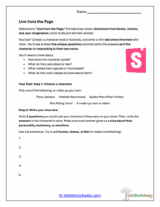 Live from the Page Worksheet - Dialogue & Character Voice