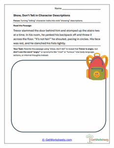 Show, Don't Tell Worksheet - Writing Craft & Description