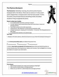 Mystery Backpack Worksheet - Character Inference Writing