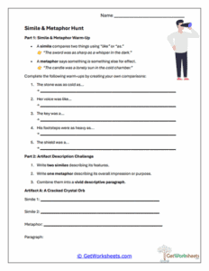 Simile and Metaphor Hunt Worksheet - Bringing Objects to Life with ...