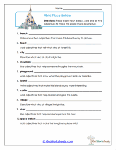 Vivid Place Builder Worksheet - Strengthening Descriptive Word Choice