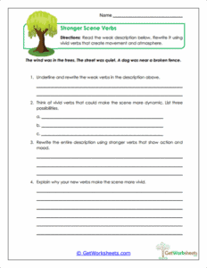 Stronger Scene Verbs Worksheet - Energizing Descriptive Writing