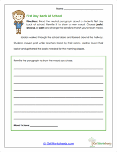 First Day Mood Rewrite Worksheet - Shaping Emotional Tone