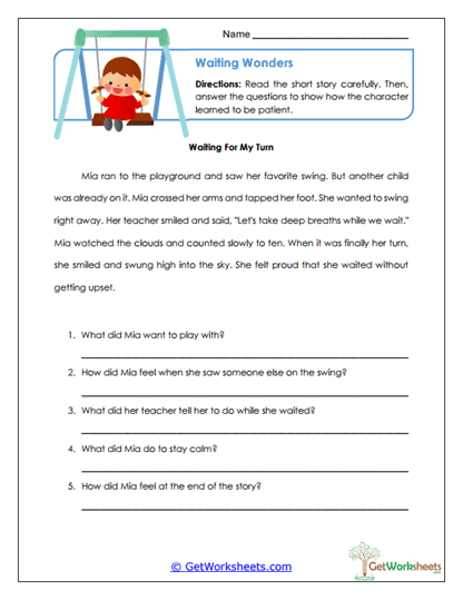 Waiting Wonders Worksheet - Reading & Patience Skills