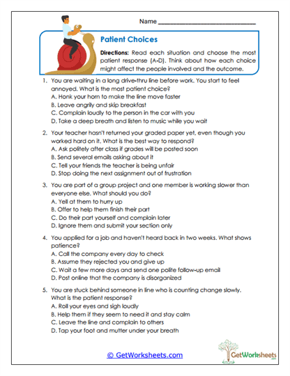 Patient Choices Worksheet - Decision-Making & Self-Control