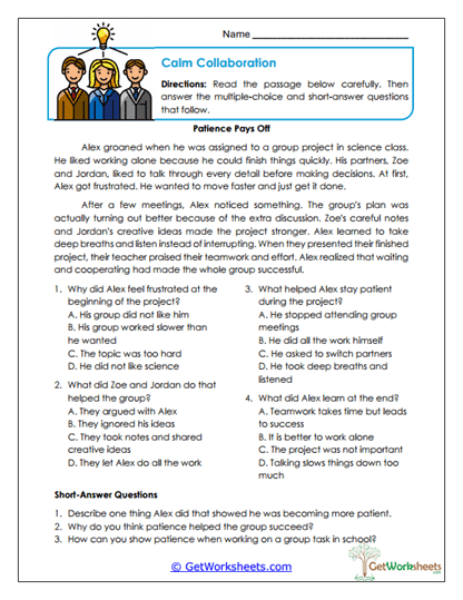 Developing Patience Worksheets - GetWorksheets.com