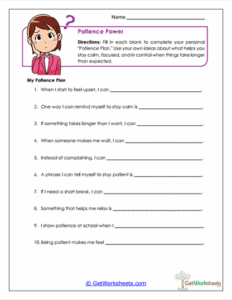Patience Power Worksheet - Personal Strategy Building