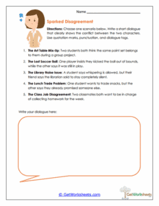 Sparked Disagreements Worksheet - Writing Conflict in Dialogue