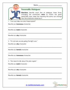 Personality Rewrites Worksheet - Character Voice in Dialogue