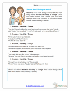 Theme Match Worksheet - Understanding Theme Through Dialogue
