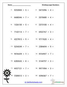 Dividing Larger Numbers Worksheets - GetWorksheets.com