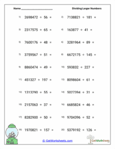 Dividing Larger Numbers Worksheets - GetWorksheets.com