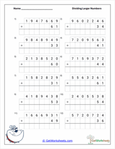 Dividing Larger Numbers Worksheets - GetWorksheets.com
