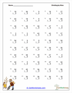 Nine Division Basics Worksheet - ÷9 Fact Fluency
