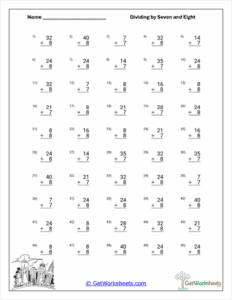 Basic Division Facts Worksheet - Division by 7s & 8s