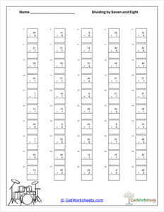 Boxes Divided Practice Worksheet - Division by 7s & 8s
