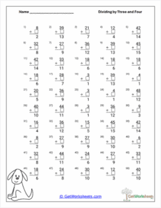 Advanced Sectional Set Worksheet - Division by 3s & 4s
