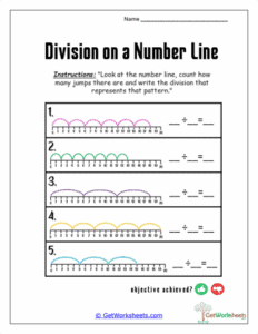 Jumps for Distribution Worksheet - Division on Number Lines