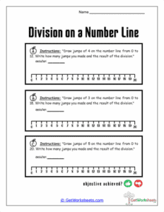 Jump-and-Count Fragments Worksheet - Division with Number Lines