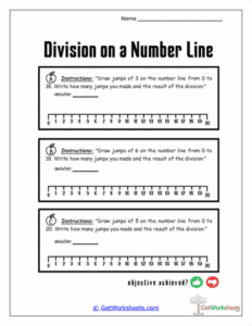 Equal Steps Separation Worksheet - Division on Number Lines