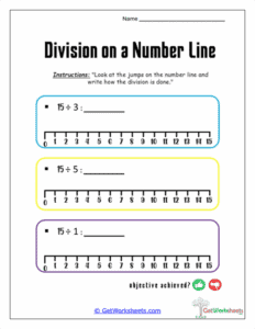 Interpret and Section Worksheet - Division on Number Lines