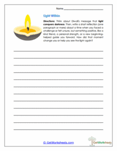 Light Within Worksheet - Reflective Writing & Personal Connection