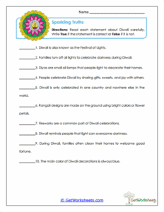 Sparkling Truths Worksheet - True/False Comprehension Review