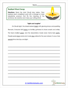 Radiant Word Swap Worksheet - Vocabulary Enhancement & Descriptive Writing
