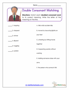 Consonant Matching Worksheet - Double Consonant Vocabulary