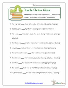 Choice Cloze Worksheet - Double Consonant Rule in Context