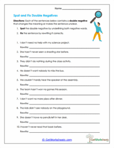 Double Negatives Worksheets - GetWorksheets.com